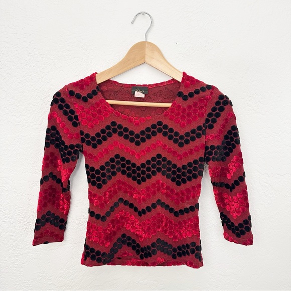 Vintage | Tops | Vintage 9s Y2k Shes Usa Red And Black Velvet Polka Dot ...